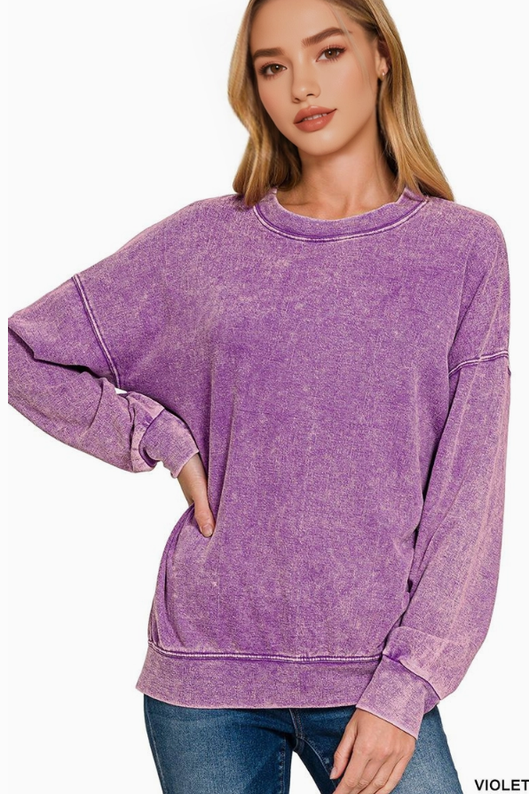 Washed Round Neck Pullover- Violet – Southern Peach Apparel and Design